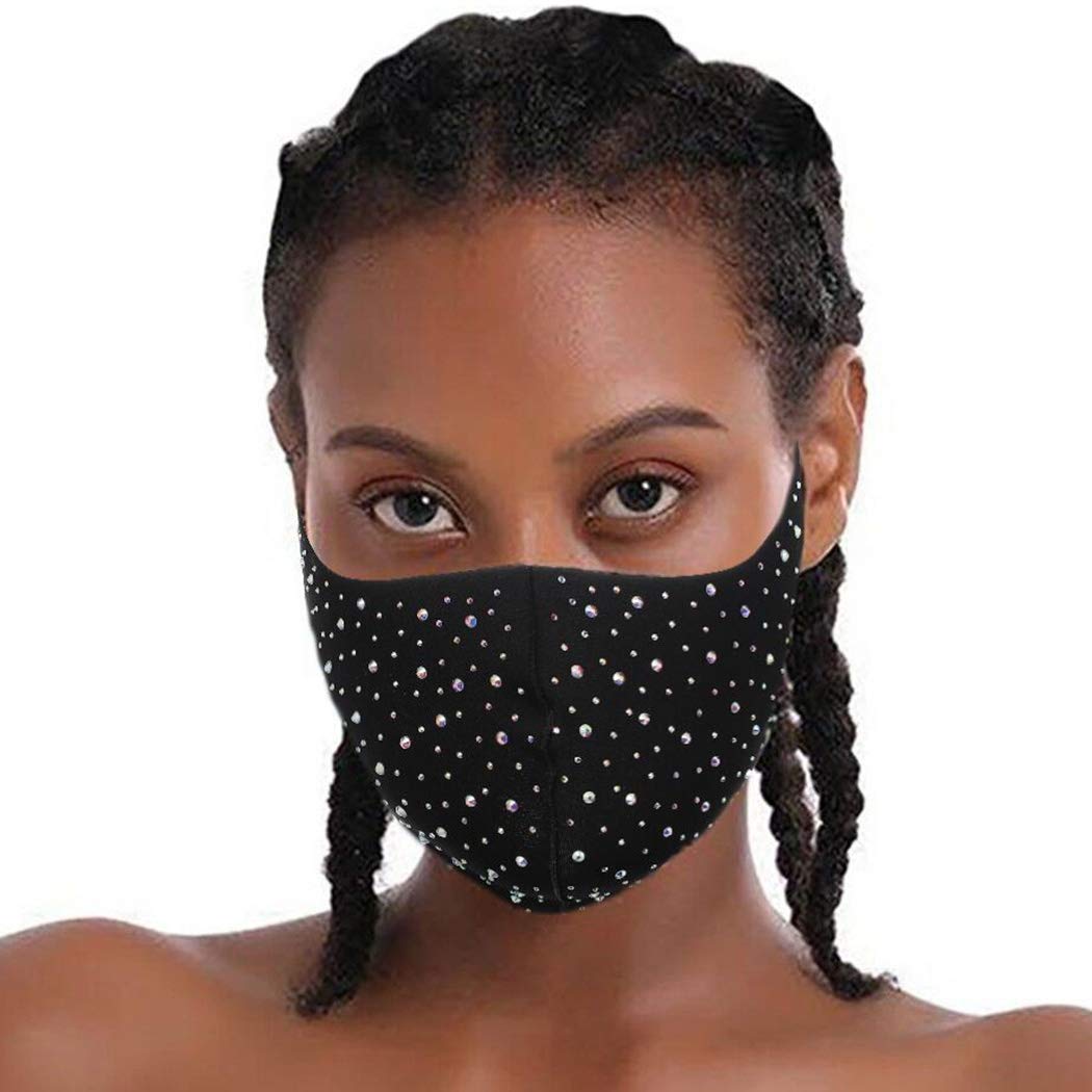 Gortin Sparkle Crystal Mouth Shield Black Cotton Dust-proof Mouth Coving Washable Patty Breathable and Reusable for Women