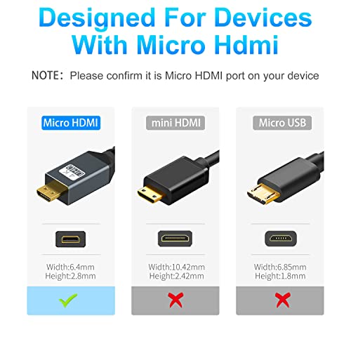 Twozoh 4K Micro HDMI to HDMI Cable 1FT, Short High-Speed Full HDMI to Micro HDMI Braided Cord Support 3D 4K/60Hz 1080p