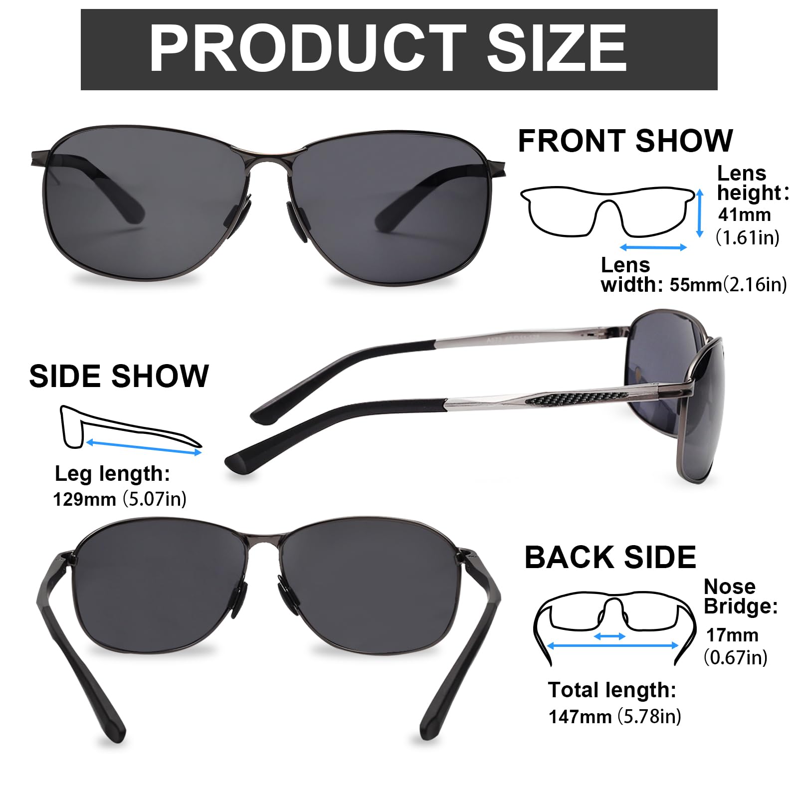 LADEESSE Sunglasses - Polarized Sunglasses for Men and Women, With Spring Hinge，Ideal for Sport, UV Protection - Smoke Gray