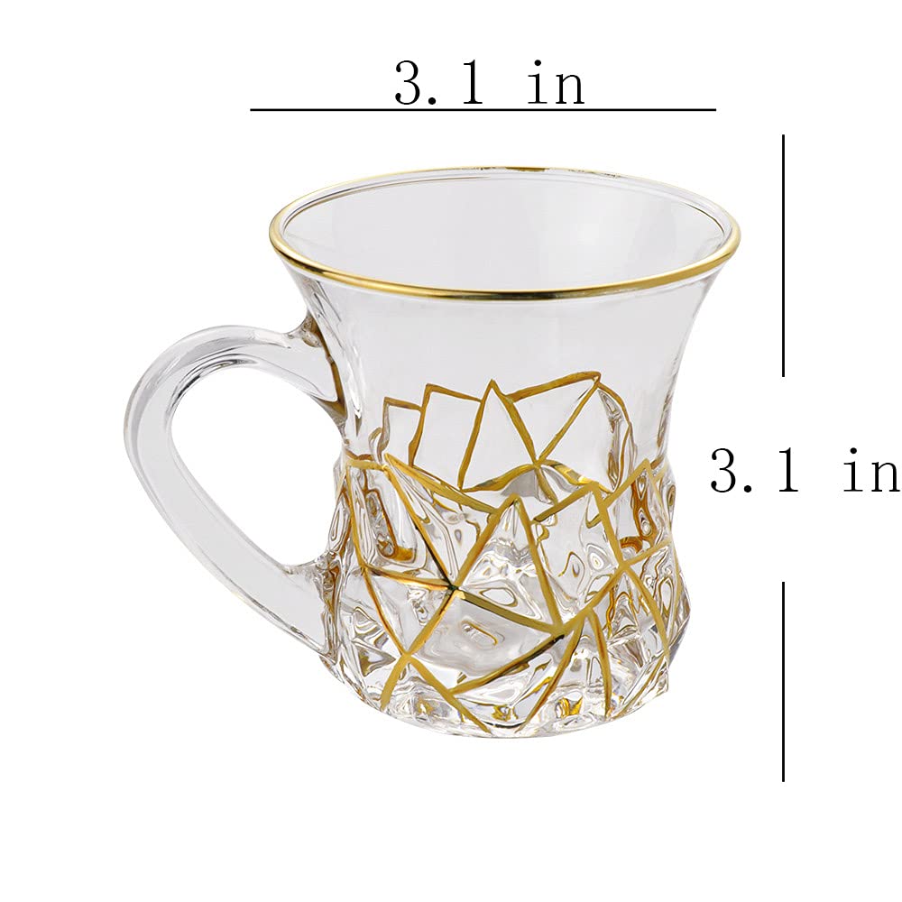 Handmade Gold Rimmed Line Three-dimensional Cups Light Luxury Clear Crystal Glass Small Tea Cups Coffee Water Drinks Afternoon Tea Handle Cups
