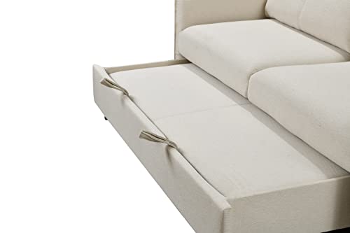 ERYE 74.5" W Futon Loveseat W/Pull Couch Bed and 2 Pillows,3 in 1 Reclining Backrest Love Seat Convertible Queen Size Sleeper & Sofabed for Home Apartment Office Living Room, Beige