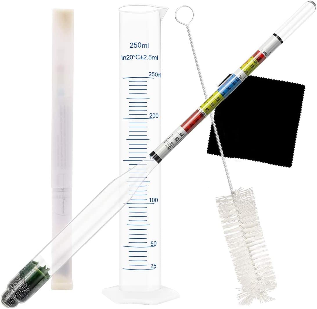 kelleen heartbeat Triple Scale Hydrometer and Test Jar for Wine,Beer,Mead&Kombucha-ABV, Brix and Gravity Test Kit- Combo Set of Hydrometer,250ml Plastic Cylinder,Cleaning Brush and Cloth
