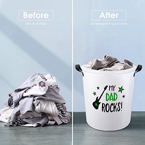 My Dad Rocks Large Laundry Basket Hamper Bag Washing with Handles for College Dorm Portable