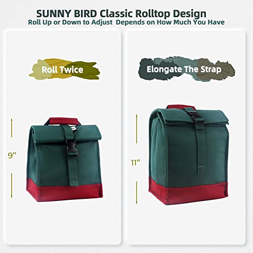 SUNNY BIRD Insulated Lunch Bag Rolltop Lunch Box Tote Lunchbox Bag for Women, Men, Adults and Teens (Green)