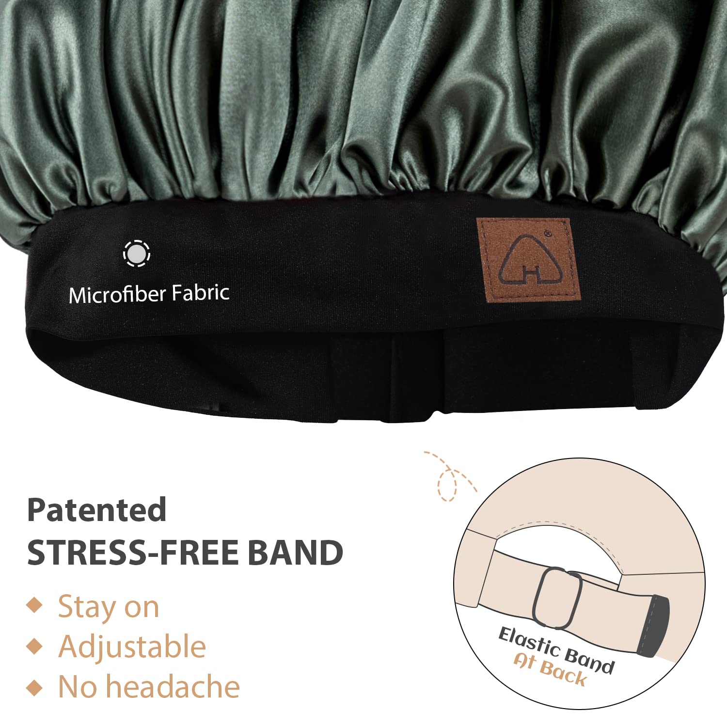 Hat Hut Satin Silk Bonnet for Curly Hair Sleep Cap for Women Sleeping Adjustable Hair Bonnet with Pattern Double Layer (Olive Green)