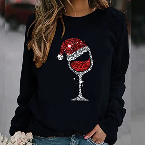 GuangYuan Pullovers For Women Casual Funny Christmas T-Shirt Large Size Slouchy Sweatshirt Drop Shoulder Pullover Clothes Outfits Black