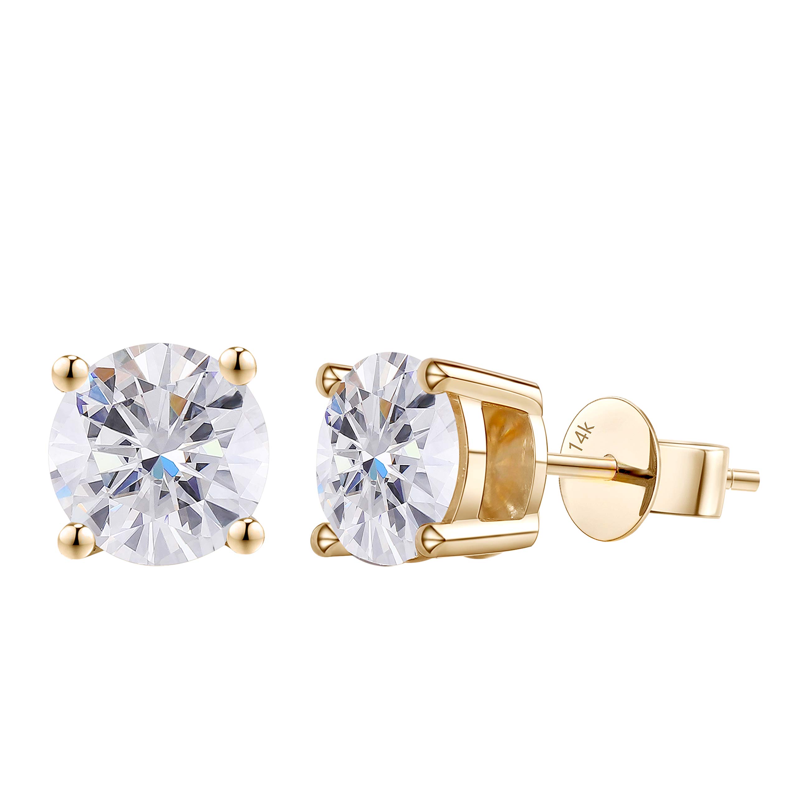 DovEggs Solid 14K Yellow Gold 2ct 6.5mm G-H Color Heart Arrows Cut Moissanite Basket Stud Earrings Push Back for Women
