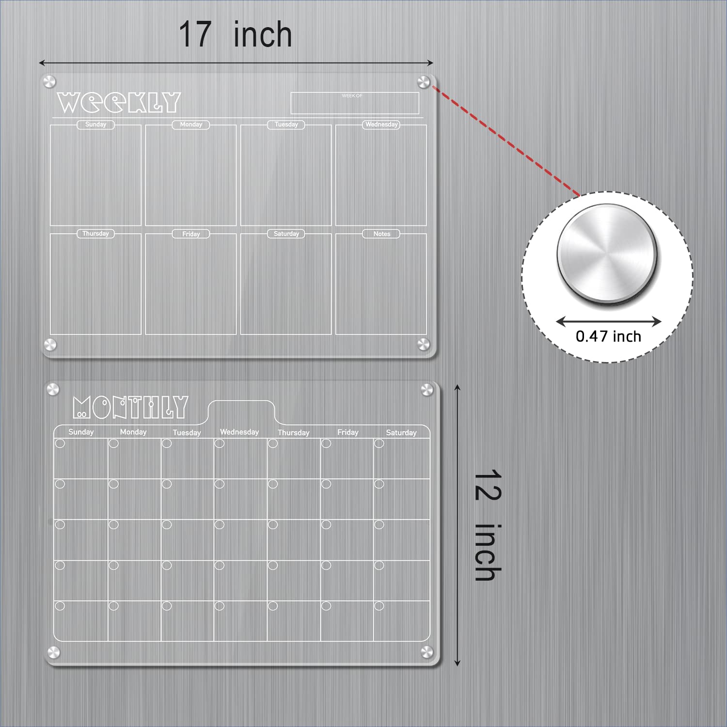 Hivillexun 17"x12" Clear Acrylic Magnetic Dry Erase Board with Monthly & Weekly Planner, 6 Markers & Large Eraser for Refrigerator Organization