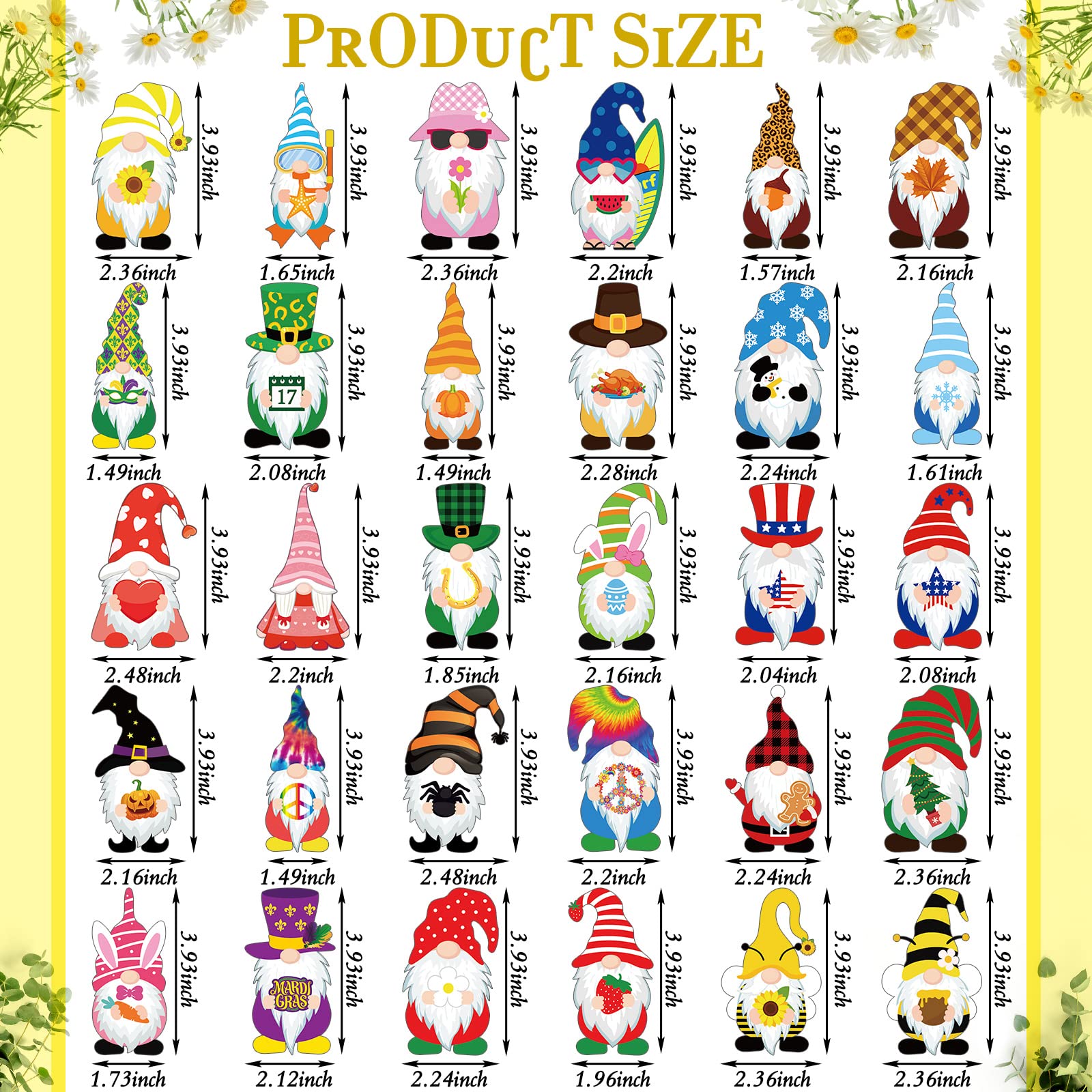 Hoteam 30 Pcs Holiday Magnets Seasonal Gnome Refrigerator Magnets Valentine's Day Mardi Gras St Patricks Day Garage Door Magnet Car Magnetic Decorations for Kitchen Fridge Garage Locker Dishwashe