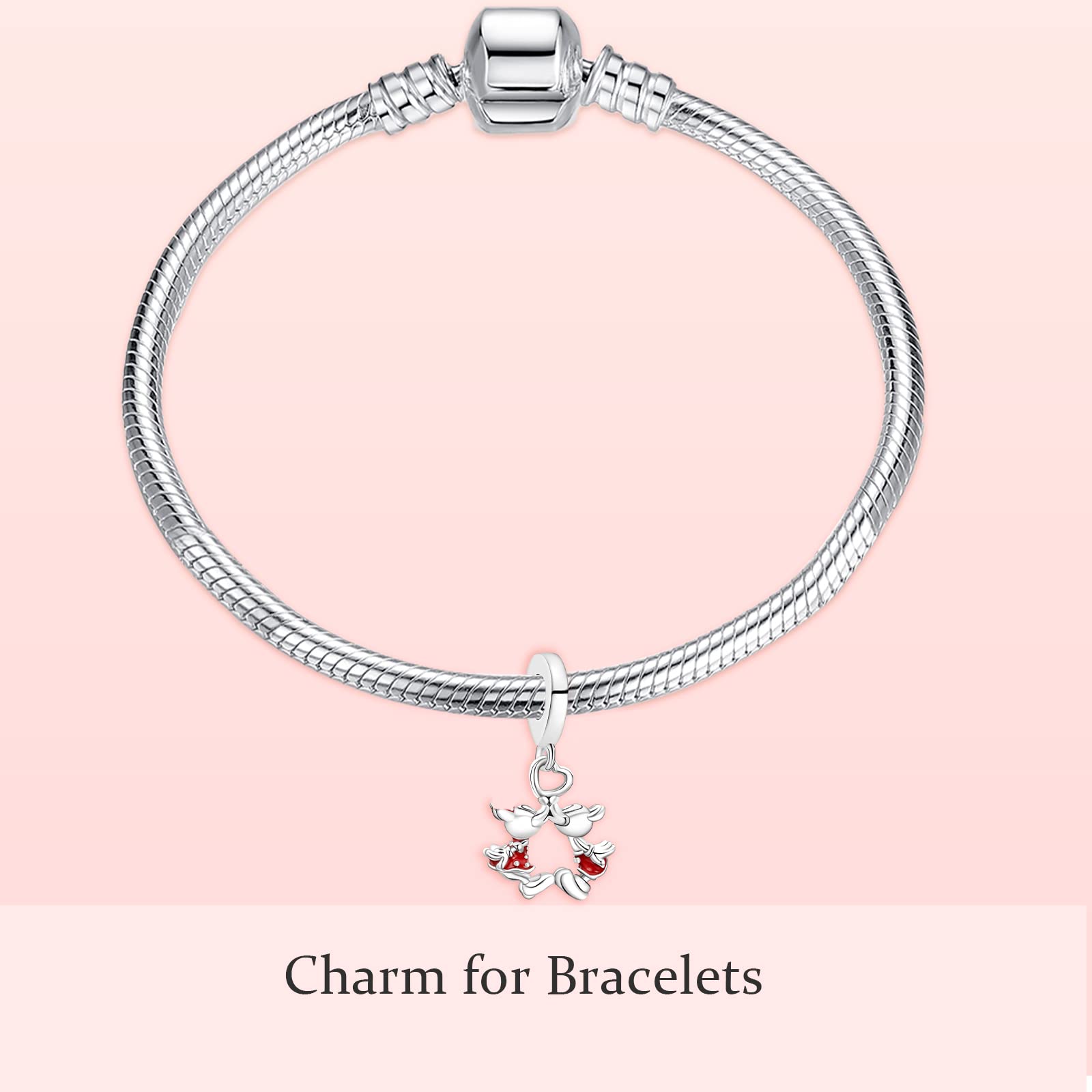 HAEPIAR Mickey&Minnie Kissing S925 Silver Charm for Bracelet Necklace Sterling Silver Dangles for Women