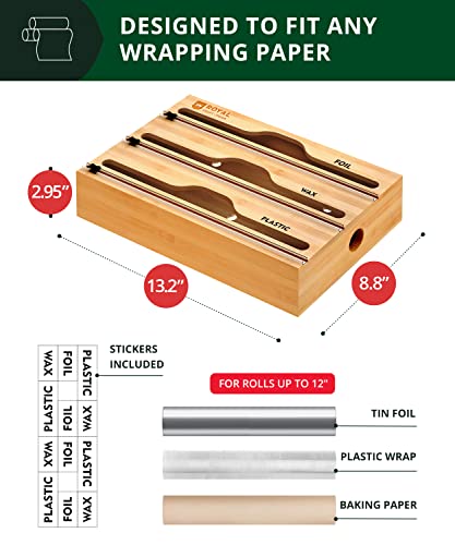 ROYAL CRAFT WOOD Bamboo Kitchen Drawer Organizer with 3 Slots for Food Storage Containers, Kitchen Foil, and Plastic Wrap β Includes Cutter