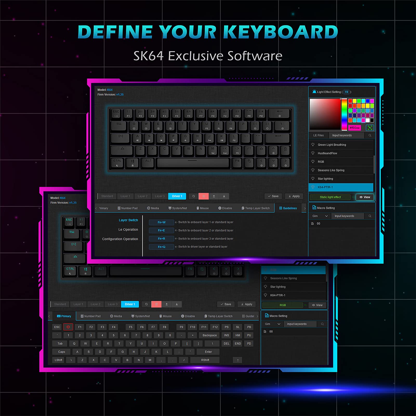 GIM KB-64 60% Mechanical Gaming Keyboard, 64 Keys RGB Backlit Hot Swappable Wired Keyboard with Full Keys Programmable (Gateron Optical Blue Switch)
