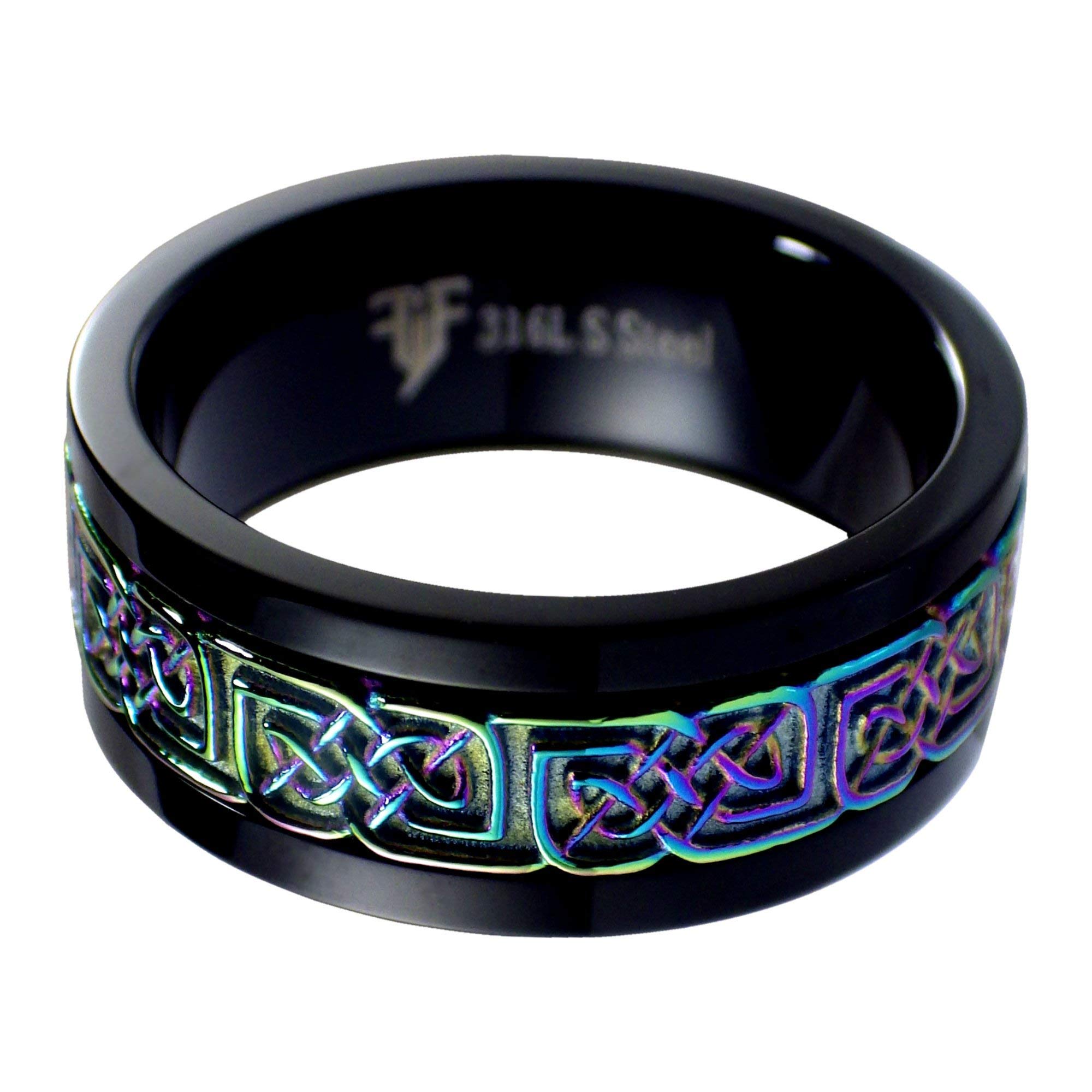 Fantasy Forge Jewelry Black Rainbow Celtic Spinner Ring Womens Mens Stainless Steel Wedding Band Sizes 3-17 (17)