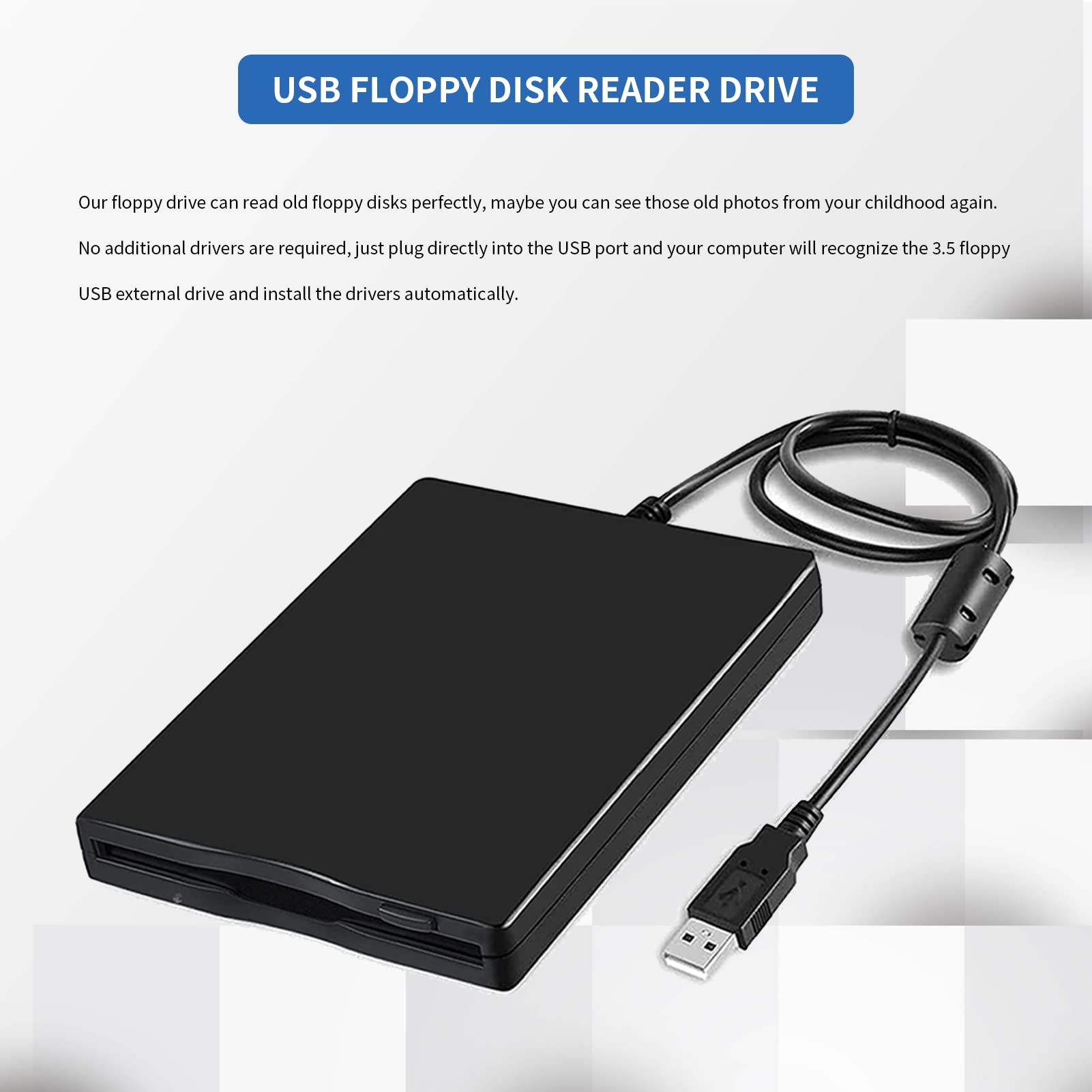 Gugxiom 3.5" USB Floppy Disk Reader, Portable External Floppy Disk Drive, USB Floppy Drive, for PC Windows 10/7 Vista/8 / XP/ME / 2000 / SE / 98, for Laptop and Desktop Computer