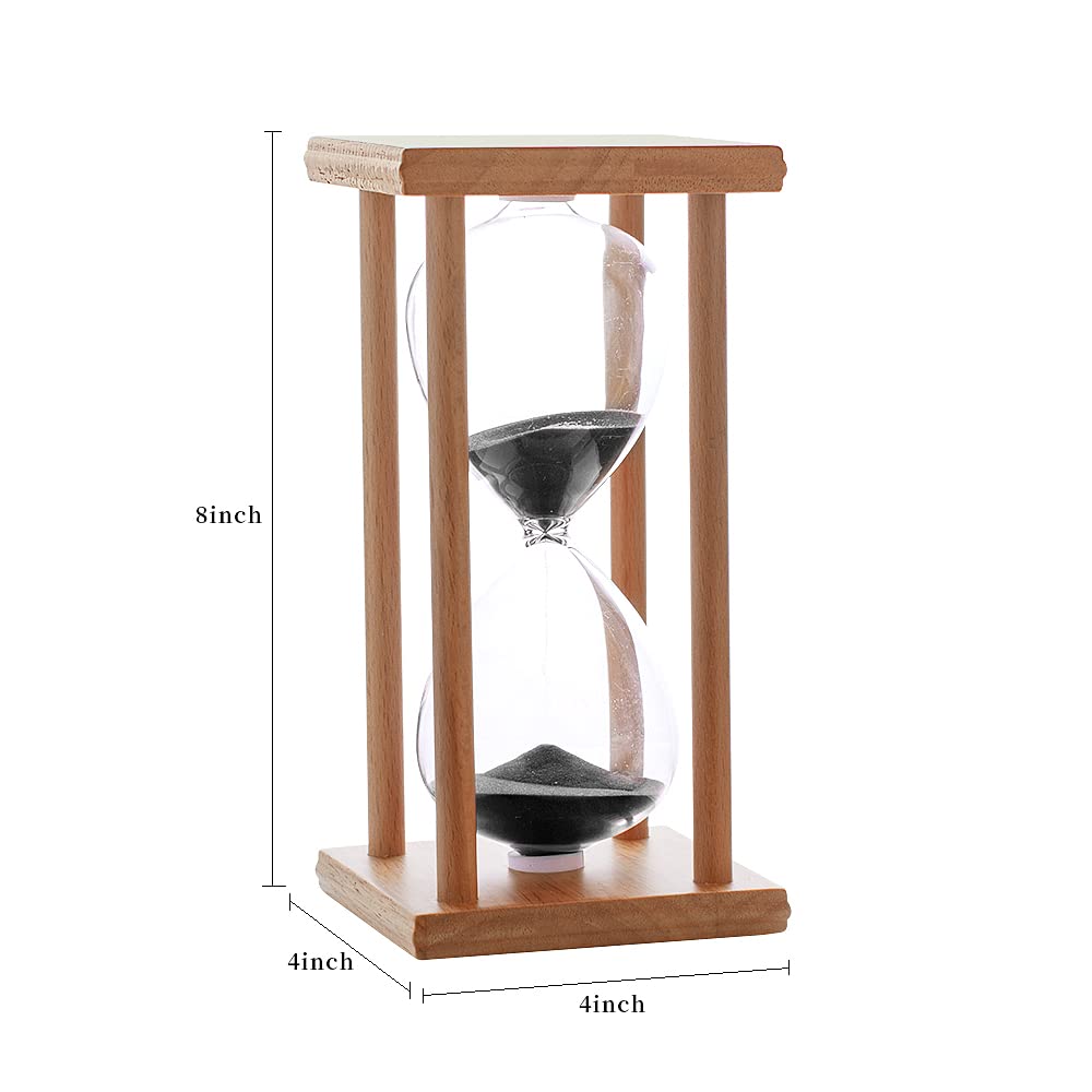 Hourglass Timer with Black Sand, 60 Minute Wooden Sand Timer, Creative Handcraft Decoration