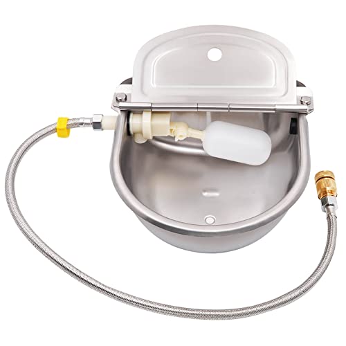 ZHEQOGZH Automatic Dog Water Dispenser Water Trough for Livestock Pig Chicken Waterer Stainless Steel Automatic Waterer Bowl with Float Valve Drain Plug Braided Hose Garden Hose Quick Connect Fittings