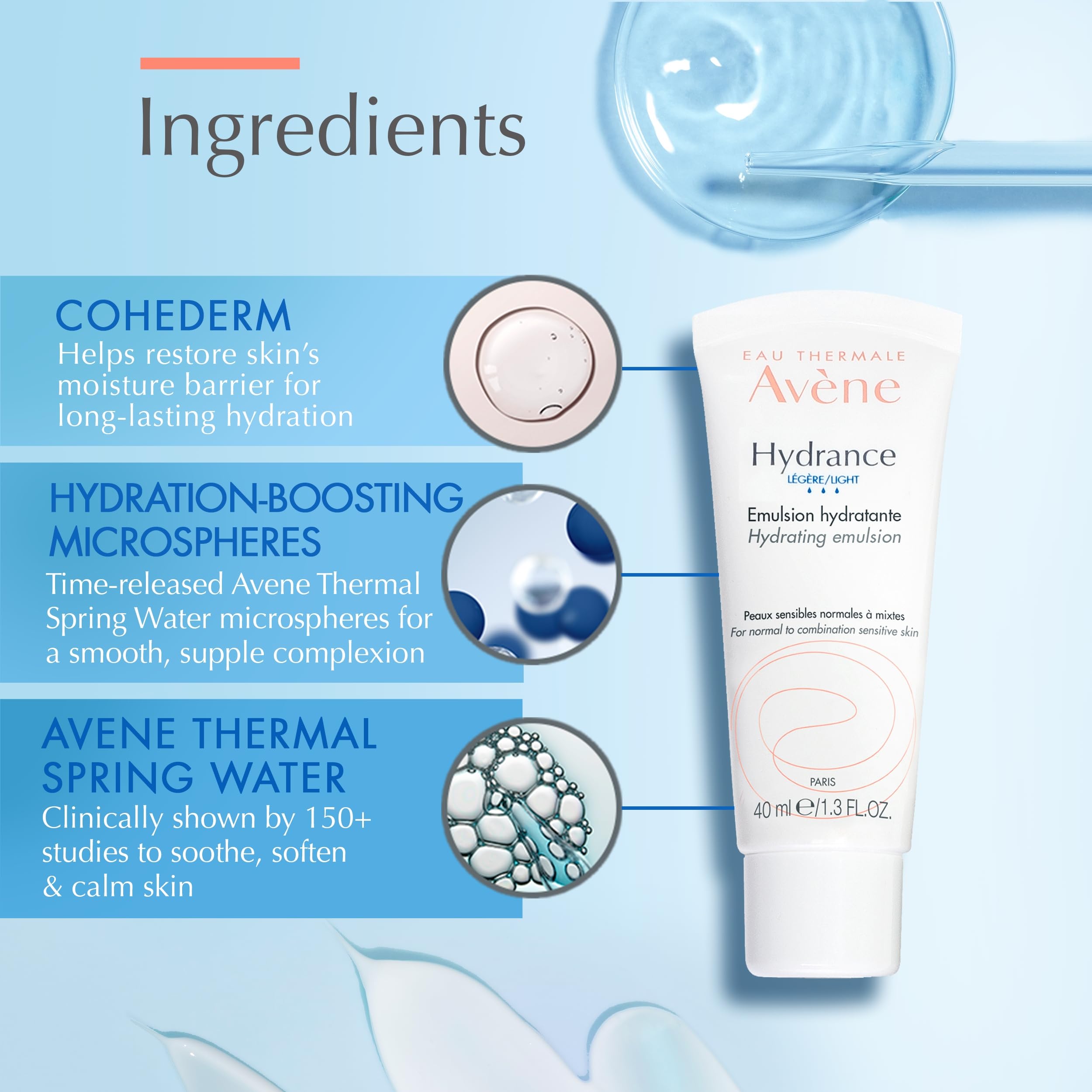 Eau Thermale Avène Hydrance LIGHT Hydrating Emulsion, Daily Face Moisturizer Cream, Non-Comedogenic, 1.3 Fl Oz (Pack of 1)