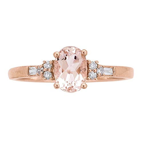 Gin & Grace 10K Rose Gold Genuine Morganite & Natural Diamond Engagement Promise Propose Promise Ring for Women