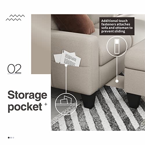 Sunrise Coast Sectional L-Shaped Sofa Modern Linen Fabric 3-Seat Couch with Convertible Storage Ottoman Beige Living Room Furniture Set for Apartment Loft Small Spaces