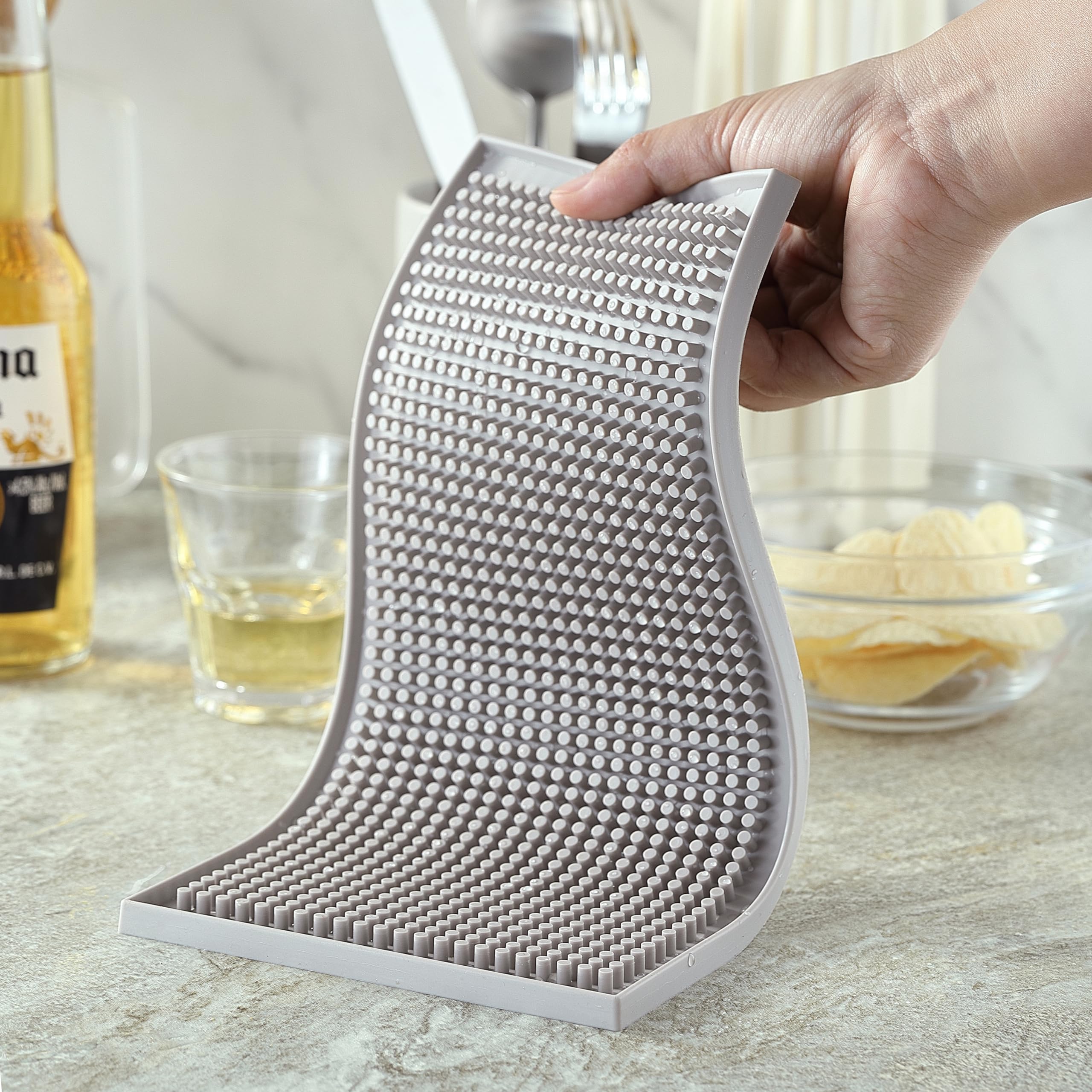 JJOO Small Silicone Rubber Mat, 6 x 12 Bar Mat & Coffee Mat, Durable Bar Mats for Kitchen, Cocktail Bartender, Coffee Station, Restaurant Counter Top (Grey, Dishwasher Safe)