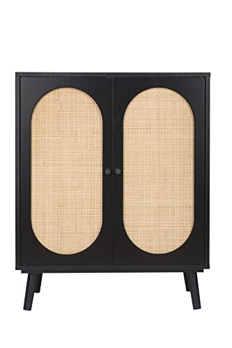 ORRD Sideboard Buffet Cabinet, High Kitchen Storage Cabinet with Rattan Doors and Adjustable Shelves, Accent Home Furniture for Living Room, Bedroom (Black)