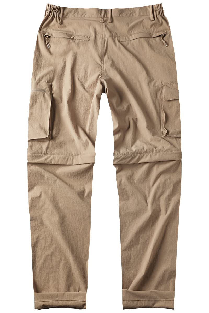 Gash Hao Mens Hiking Convertible Pants Outdoor Waterproof Quick Dry Zip Off Lightweight Fishing Pants(Khaki 34X30)