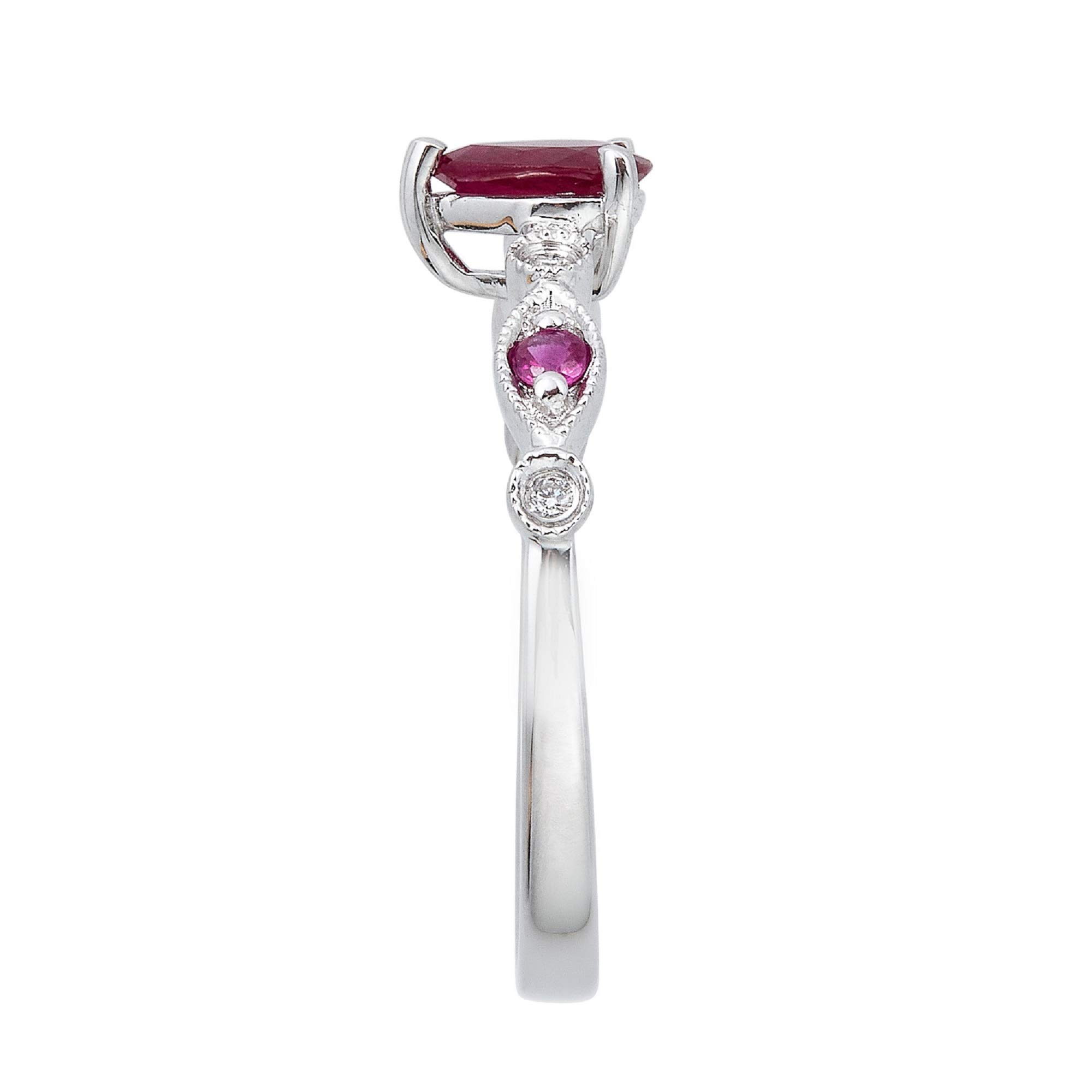 Gin & Grace 10K White Gold Pear Cut Genuine Ruby & Natural Diamond Band Style Engagement Promise Propose Promise Ring for Women