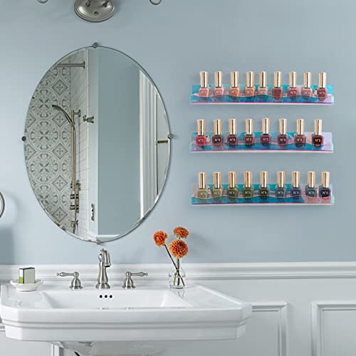 HBlife 15 Inches Nail Polish Display Rack Wall Mounted Shelf, 6 Pack Clear Rainbow Acrylic Nail Polish Organizer for Nail Techs