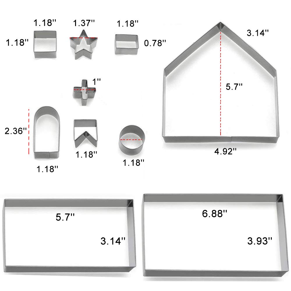 Gingerbread House Cookie Cutter Set, Gingerbread House Kit, Christmas Gingerbread Cookie Cutter for Kids Adults, Holiday Cookie Cutters Mold, 3D Stainless Steel Chocolate Pastry Baking Kit DIY Tool