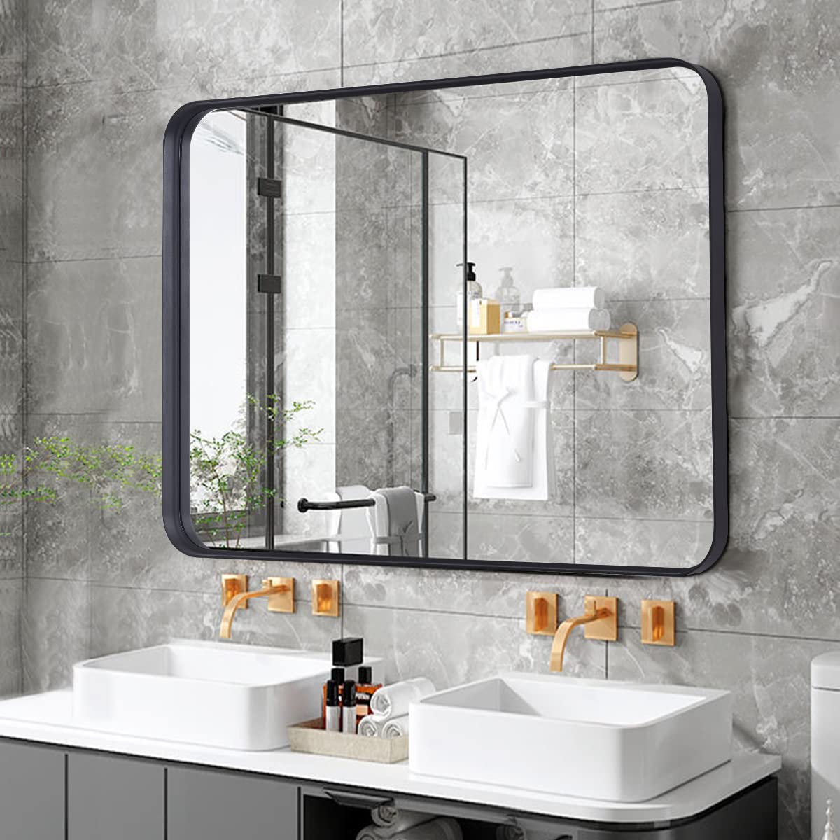 ITSRG Gold Mirror Bathroom Wall Mirror 20" x 30" Wall Mounted Mirror for Vanity, Decorative Rectangular Aluminum Alloy Frame for Bedroom and Living Room(Gold)