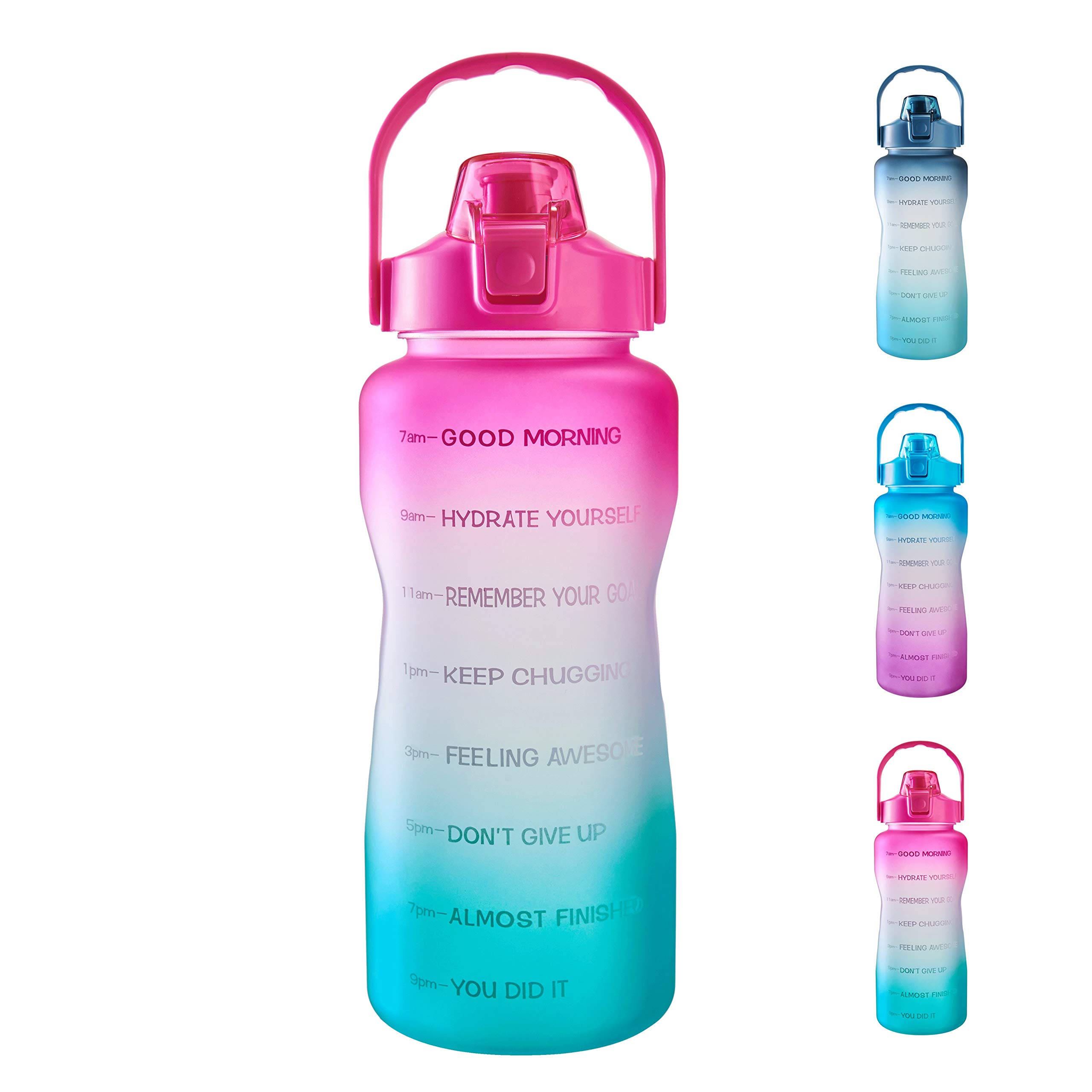 EYQ 64oz Leakproof Free Drinking Water Bottle with Motivational Time Marker BPA Free for Fitness, Gym and Outdoor Sports (Pink/Green Gradient)