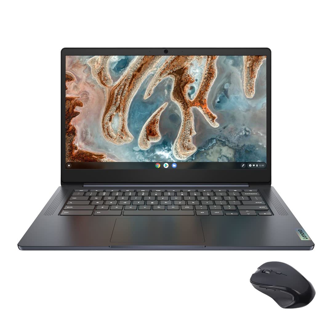 Lenovo IdeaPad 3 Chromebook Laptop, 14'' HD Display, 8-Core MediaTek MT8183, 4GB LPDDR4X, 64GB eMMC, USB-C, MicroSD Card Reader, Webcam, WiFi, SPS Wireless Mouse, Abyss Blue, Chrome OS