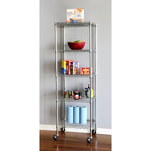 Seville Classics UltraDurable Commercial-Grade 5-Tier NSF-Certified Steel Wire Shelving with Wheels, 24" W x 18" D x 72" H, UltraZinc