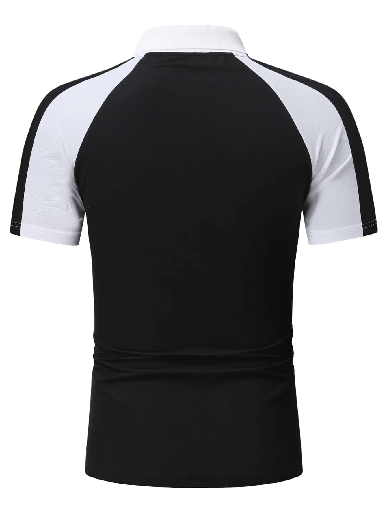 GORGLITTER Men's Color Block Letter Graphic Polo Shirt Zipper Raglan Short Sleeve Collar Tops Black Small