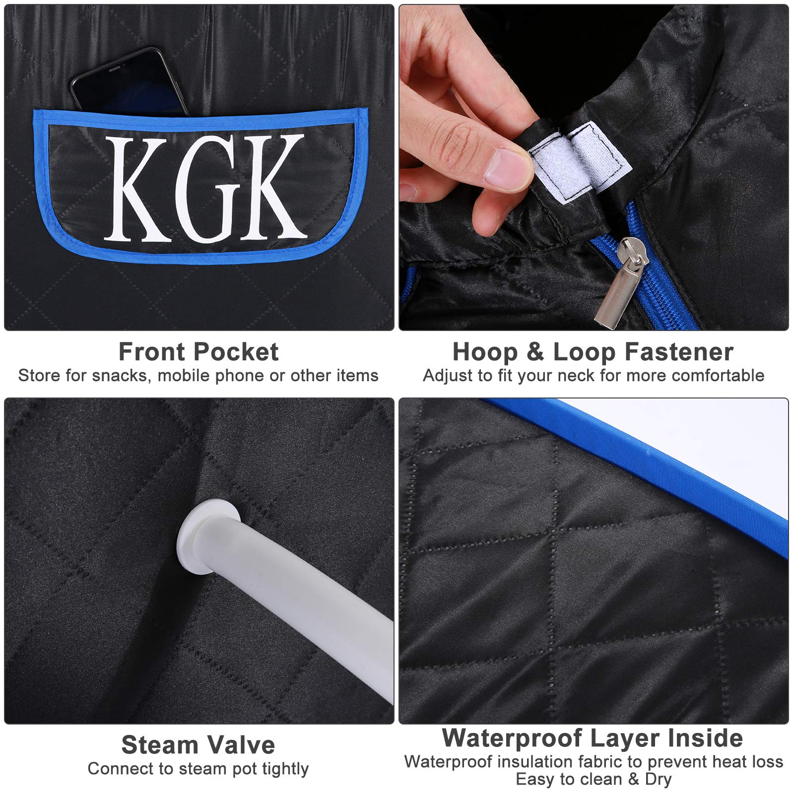 KGK Portable Steam Sauna Spa, 3L Personal Sauna for Home Relaxation, Lightweight Sauna Tent Full Body Spa with Steam Pot, Remote Control, Foldable Chair, Carrying Bag(Black)