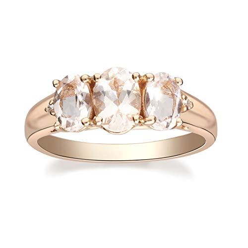 Gin & Grace 10K Rose Gold Pink Natural Morganite Diamond 3 Stone Engagement Promise Propose Promise Ring for Women