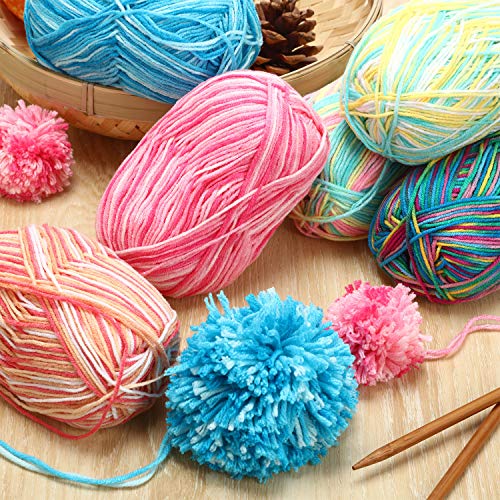 WILLBOND 6 Pcs 50g Crochet Yarn Multi Colored Knitting Yarn Bulk Acrylic Weaving Yarn Crocheting Thread (Pink, Yellow Green, Multicolor, Blue, Yellow Red, Yellow Green Pink, 3-Ply)