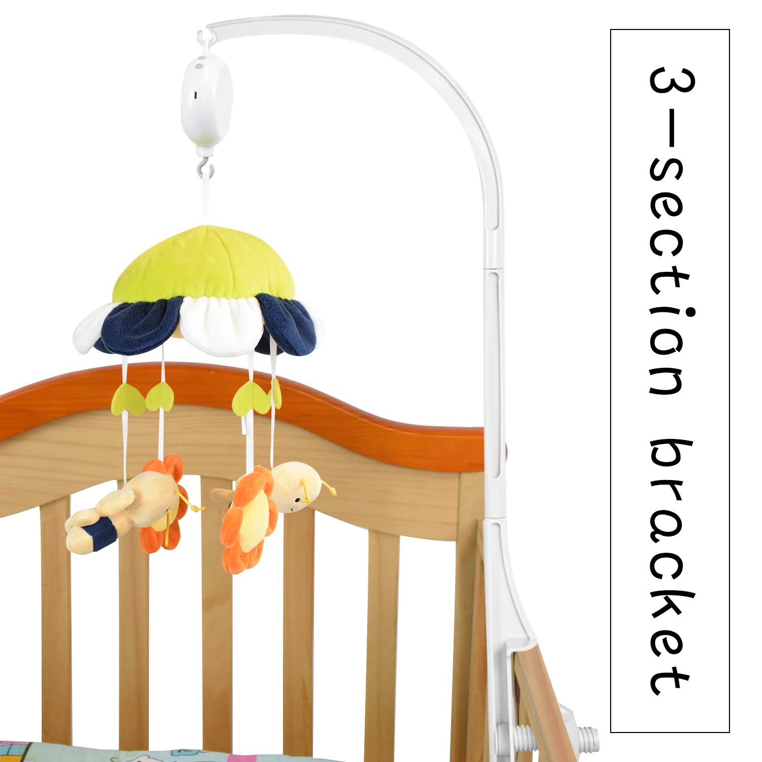 HLEEDUO 26 in Crib Mobile arm,Crib Mobile Motor can Adjustable Volume,Baby Mobile with 3 moeds(Rotating&Music,Rotating only,Music only),Music Box Play 12 lullabies,Mobile arm for Crib