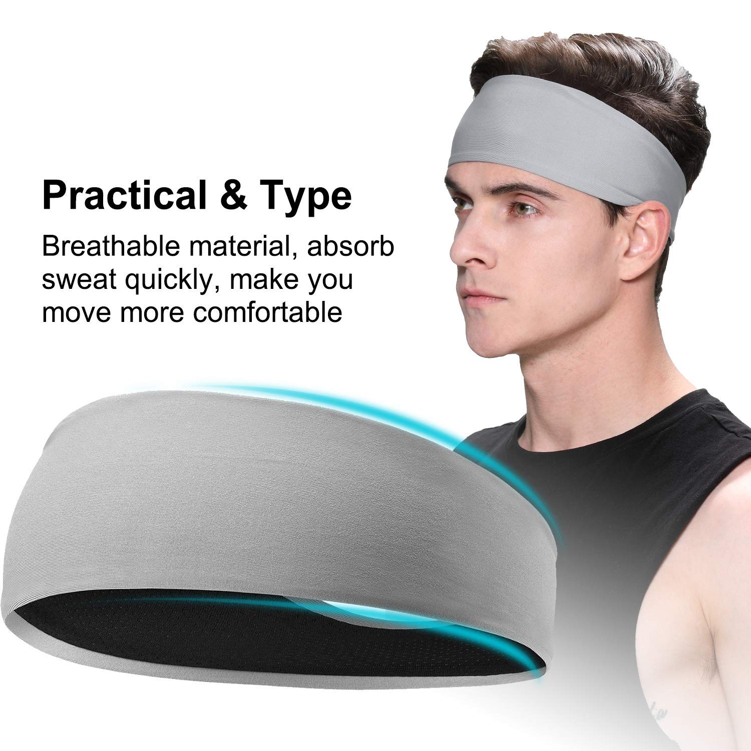 EasYoung Headbands for men, 3 pack Guys Workout Sweatbands Sport Headbands for Running, Crossfit, Working Out and Performance Stretch Workout Hairbands, Moisture Wicking Versatile Headbands Fits All