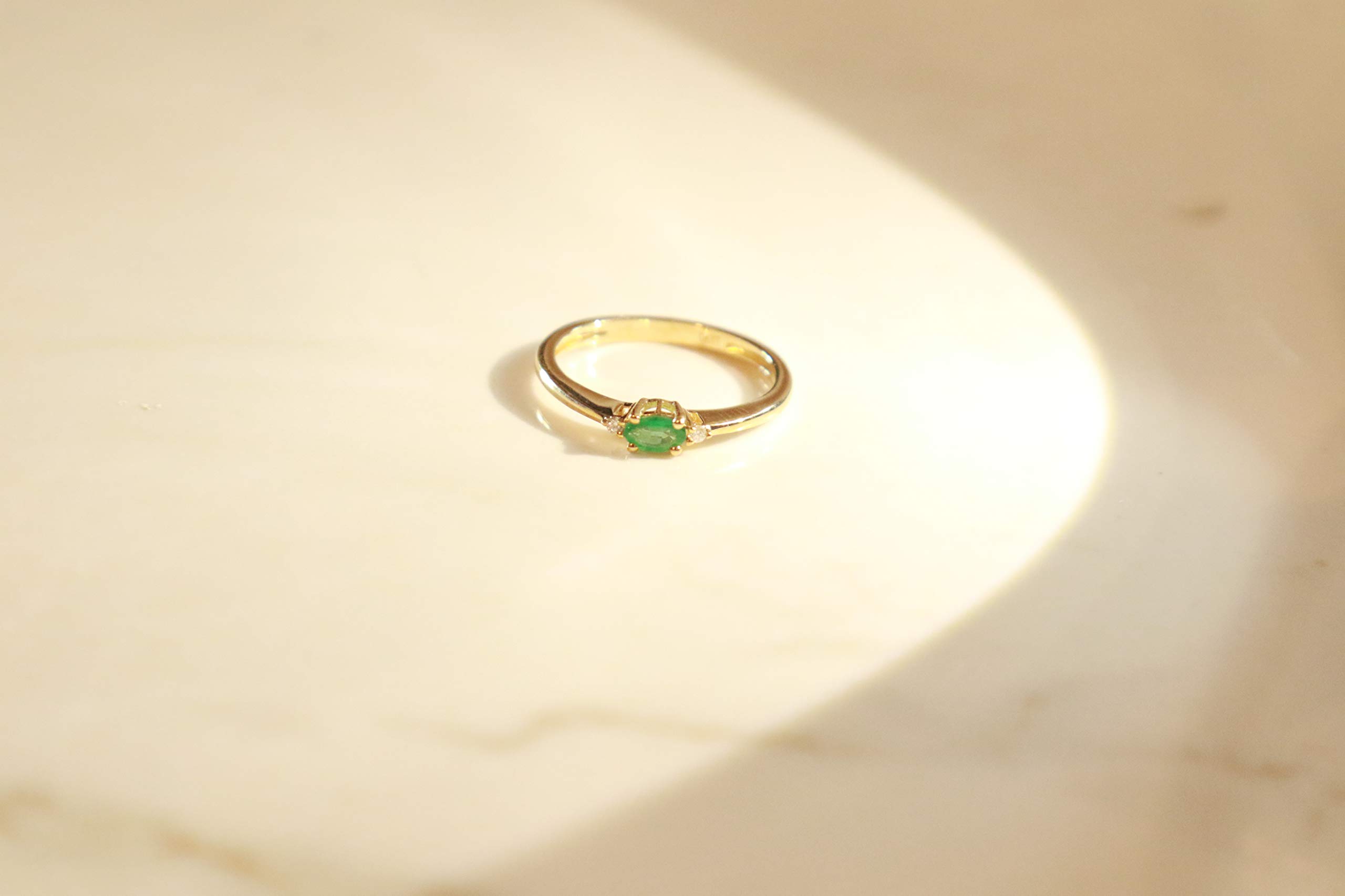 Gin & Grace 10K Yellow Gold Natural Diamond (I1,I2) & Natural Emerald Engagement Propose Promise Ring for Women