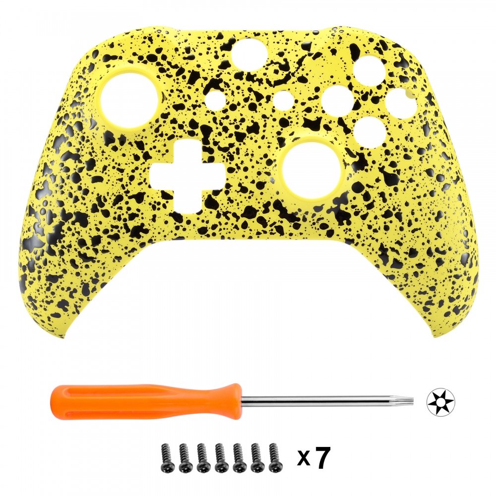 eXtremeRate Textured Yellow Faceplate Cover, 3D Splashing Front Housing Shell Case, Comfortable Non-Slip Replacement Kit for Xbox One Wireless Controller Model 1708 - Controller NOT Included