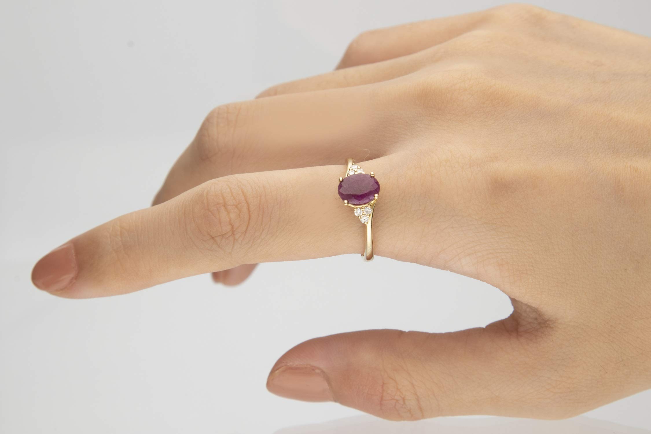 Gin & Grace 10K Yellow Gold Wedding Engagement Genuine Ruby & Diamond (I1,I2) (Size 7) Propose Promise Ring for Women