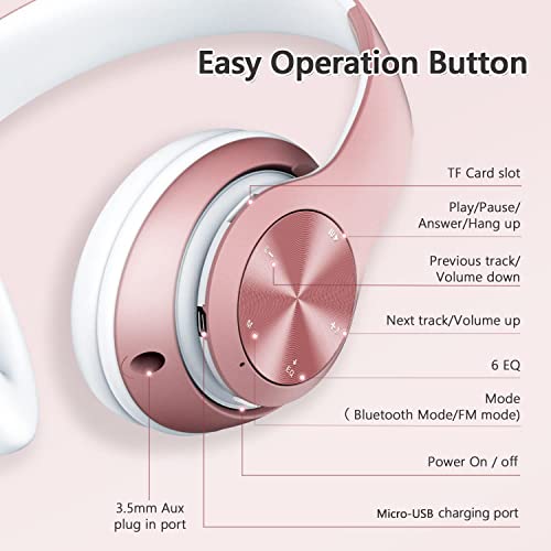 Wireless Headphones Over Ear, 60 Hours Playtime Foldable Bluetooth Headphones Hi-Fi Stereo Deep Bass with 6 EQ Modes, Adjustable Lightweight Headset with Microphone, FM, SD/TF for Travel, Work, PC