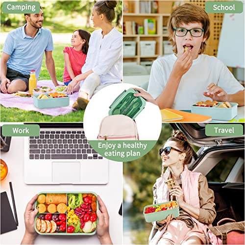 MYSEXY Bento Lunch Box for Kids and Adults with 3 Compartment Leak Proof Lunch Boxes for Men Women Food Containers with Spoon Fork Knife Chopsticks - 1400 ML (Khahi)