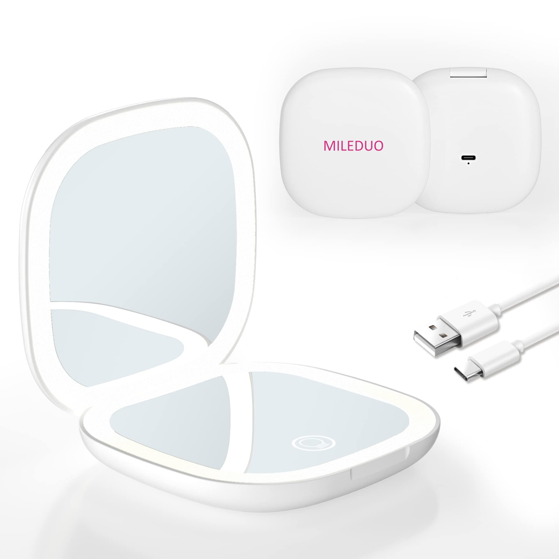 MILEDUO Compact Mirror with Light 1X/10X Magnification Travel Mirror Rechargeable Pocket Mirror LED Purse Mirror 2-Sided Folding Handheld Small Makeup Mirror with Light Gift for Women