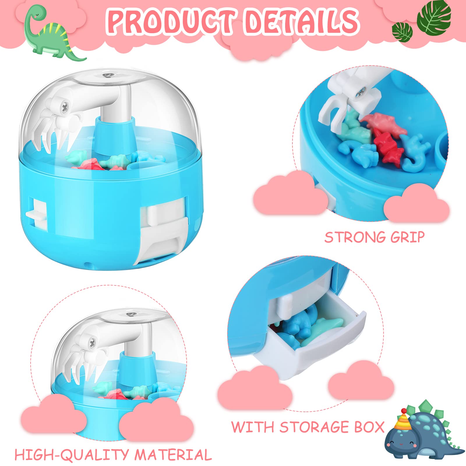 Ferraycle 4 Sets of Mini Claw Machine for Classroom Gifts Prizes Mini Dinosaur Claw Machine Dinosaur Mini Stuff Toy Small Claw for Theme Birthday Party Gifts (Dinosaur Style)