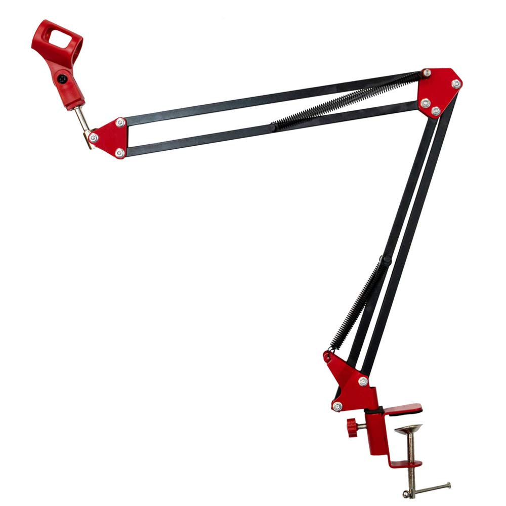 HyperX 4P5P6AA QuadCast Electret USB Condenser Microphone, Black/Red Bundle with Deco Gear Adjustable Mic Suspension Boom Scissor Arm Stand, Screw Thread Adapter and Pop Filter Microphone Wind Screen