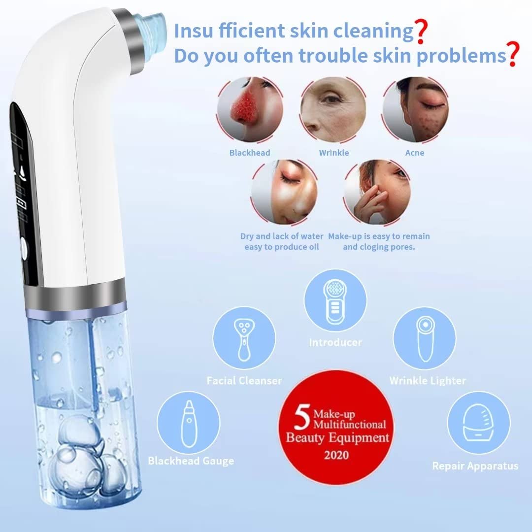 HydroFacial Blackhead Remover Pore Vacuum Micro Bubble Pore Cleansing Machine Pimple Extractor Tools with 6 Suction Heads,3 Gears Adjustable Beauty Device