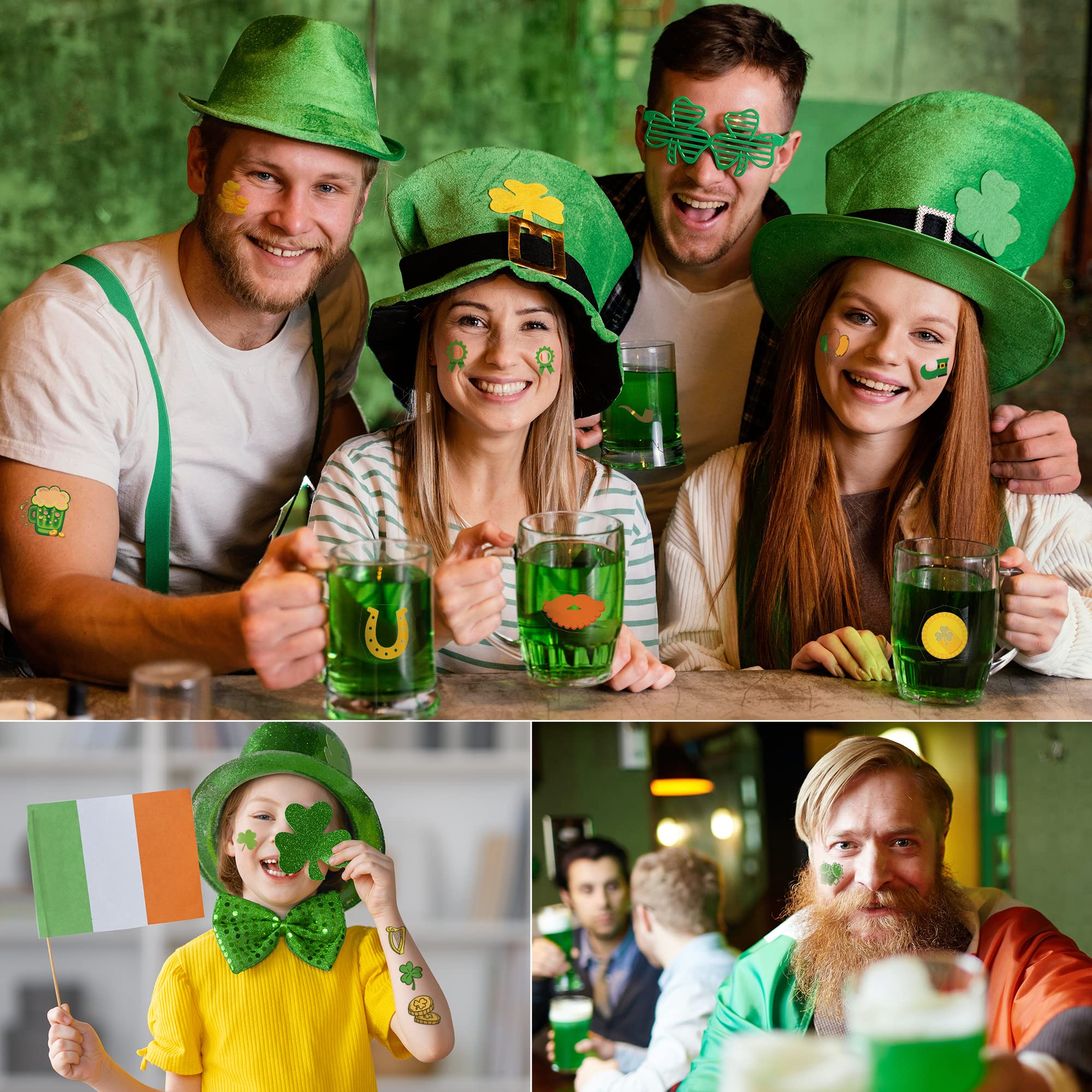 IWANTDIY St Patrick Shamrock Temporary Tattoos, 10 Sheets, Color 01, Waterproof