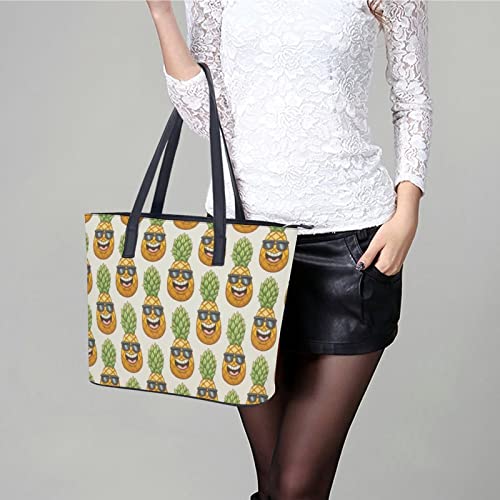 Happy Pineapple Women's Tote Bag PU Leather Shoulder Bag Handbags Purse For Work Shopping Travel